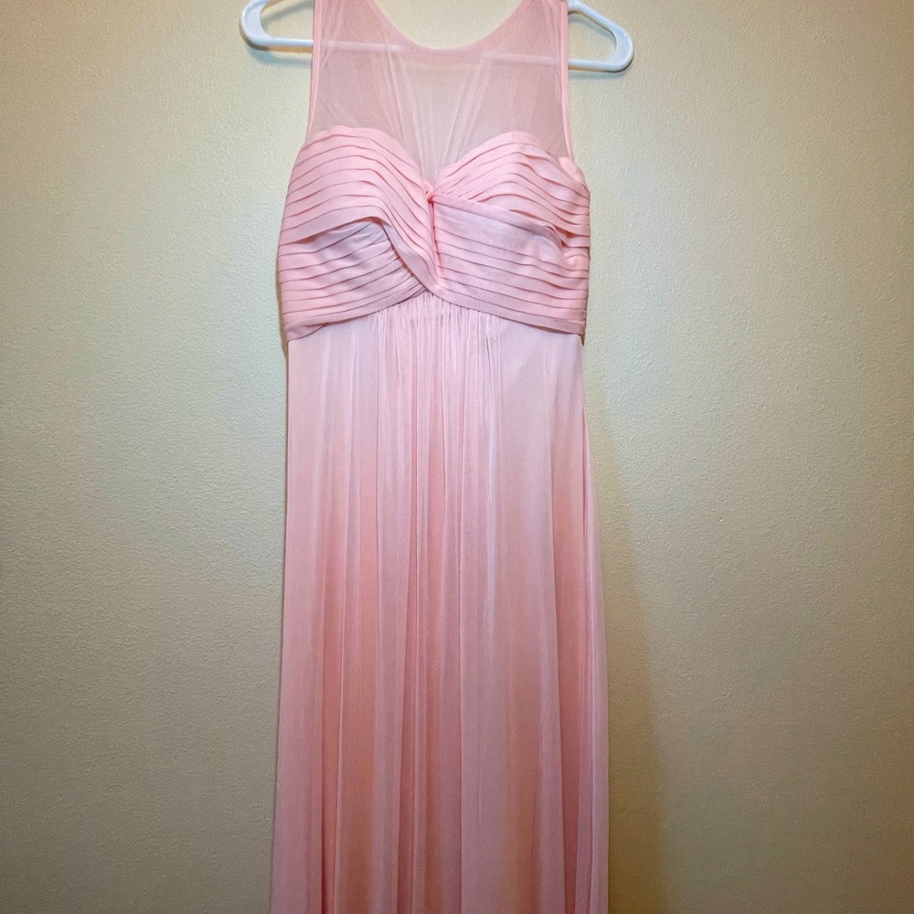 Light Pink Mesh Neckline Ruched Bust Maternity Evenin… - Gem